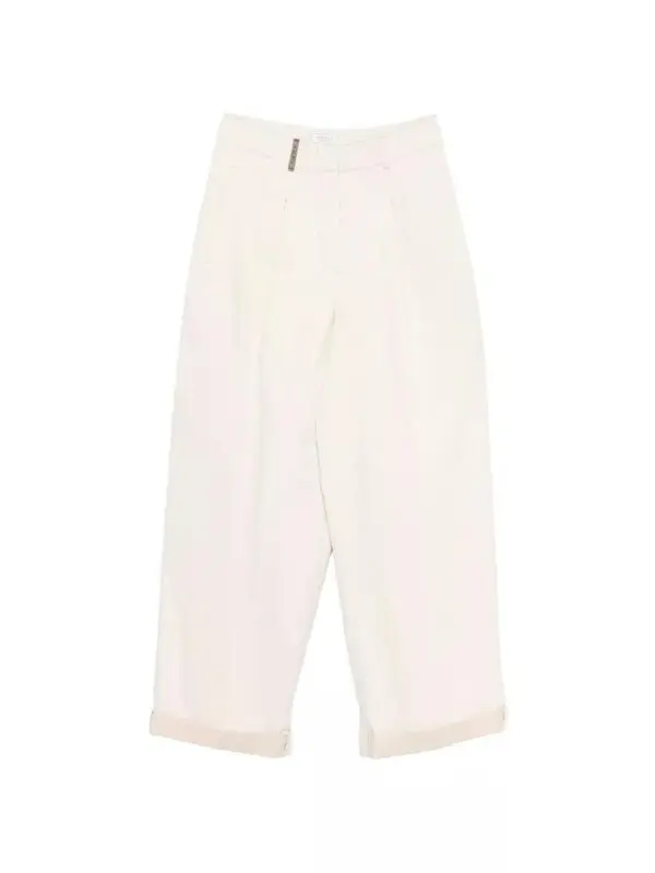Peserico Cream Cuffed Pleated Front Trousers - Neutrals