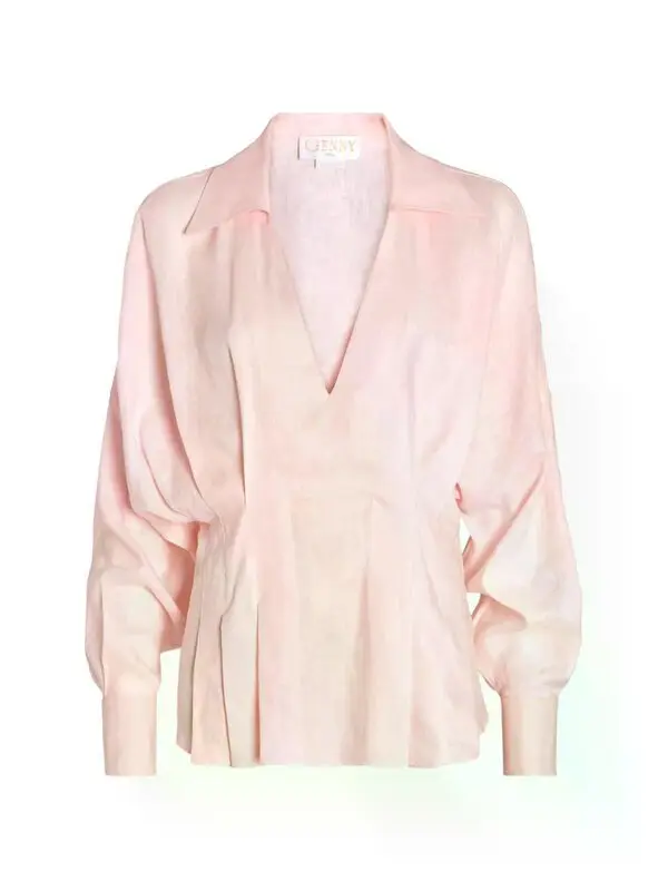 GENNY V-neck Pleated Blouse - Pink