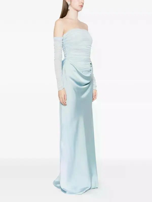 ROTATE BY BIRGER CHRISTENSEN Ruched Maxi Dress With Long Sleeves - Blue