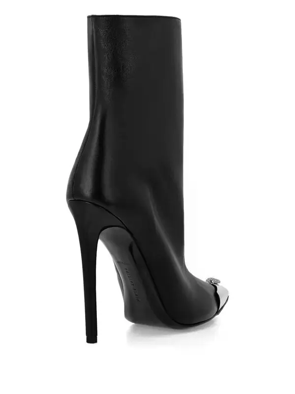 Philipp Plein Leather Ankle Boots With Silver-tone Cap Toe