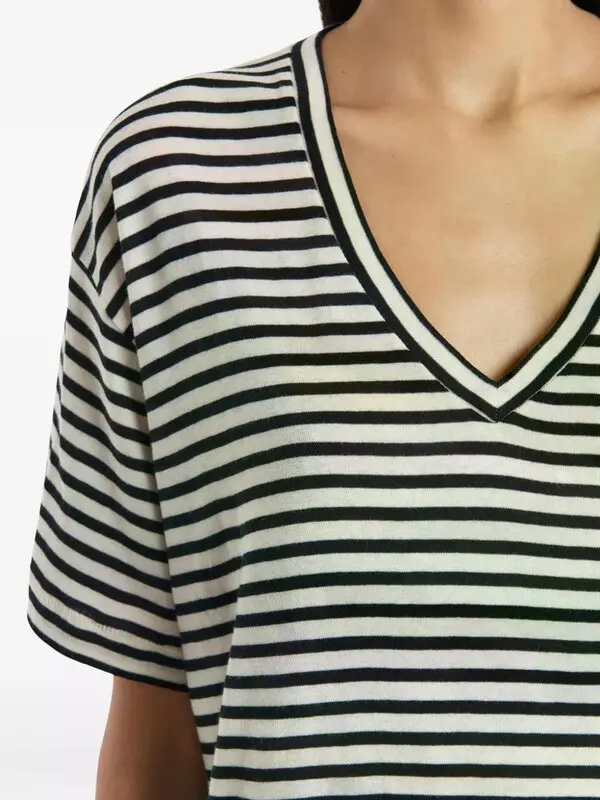 Khaite Linda Striped V-neck T-shirt - Neutrals