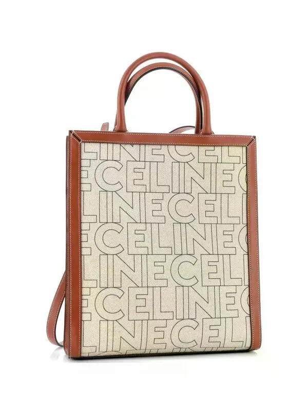 Celine Vertical Cabas Printed Canvas And Leather Small Tote Bag - Brown