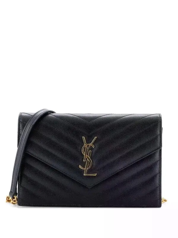 Saint Laurent Classic Monogram Wallet On Chain Matelasse Chevron Leather Small Crossbody Bag - Black