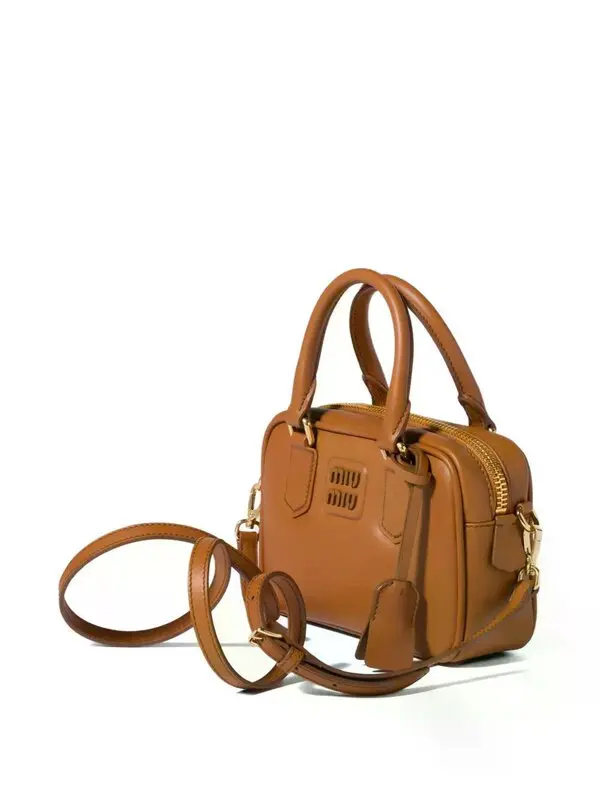 Miu Miu Arcadie Leather Bag With Embossed Logo - Brown