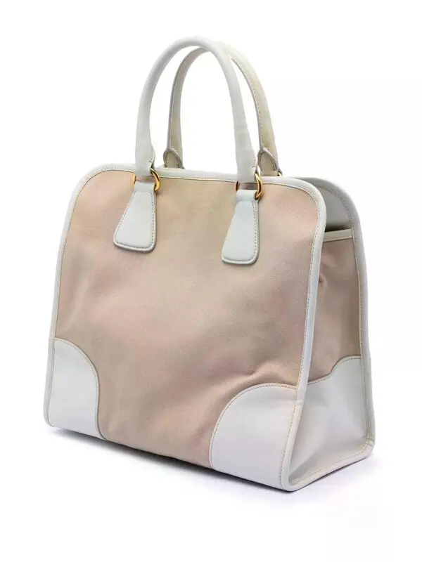 Prada Saffiano Leather Trimmed Canvas Canapa Satchel - Brown