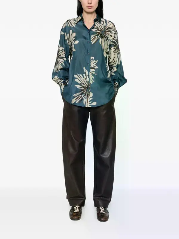 Brunello Cucinelli Printed Silk Shirt - Blue