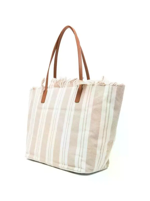 MC2 SAINT BARTH City Striped Fringed Tote Bag - Neutrals