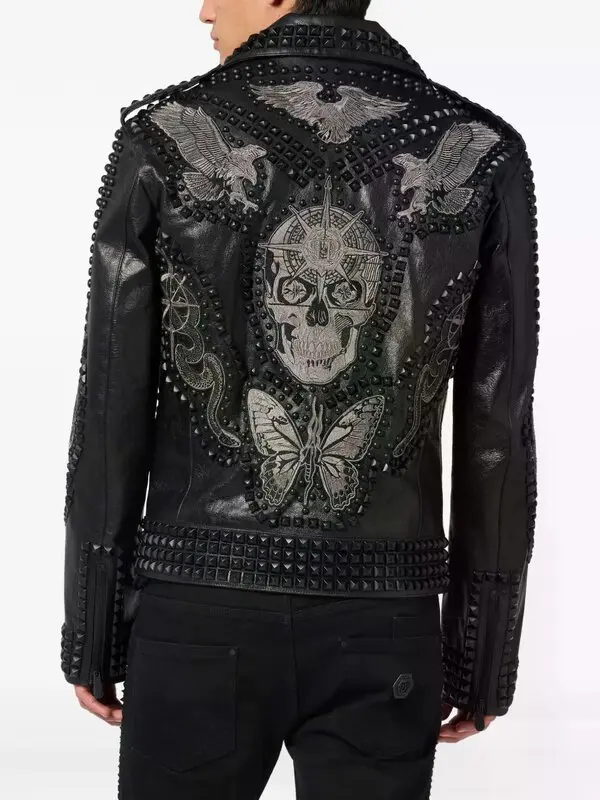 Philipp Plein Embellished Leather Biker Jacket
