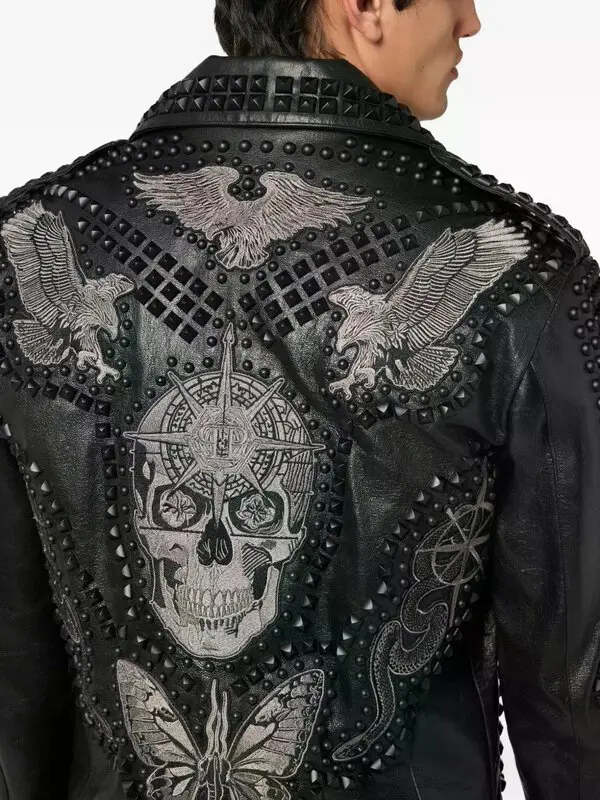 Philipp Plein Embellished Leather Biker Jacket