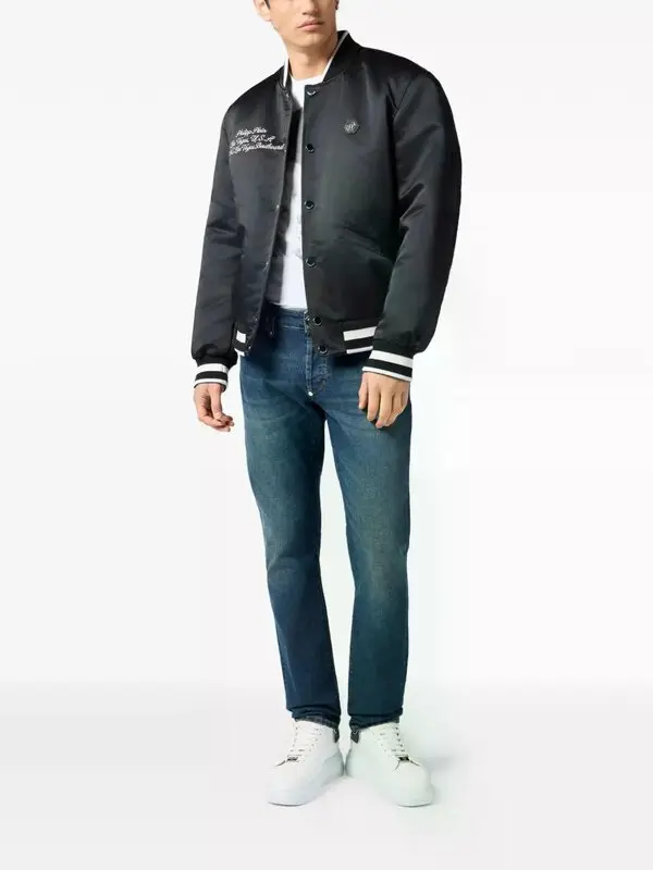 Philipp Plein Embroidered Bomber Jacket - Black