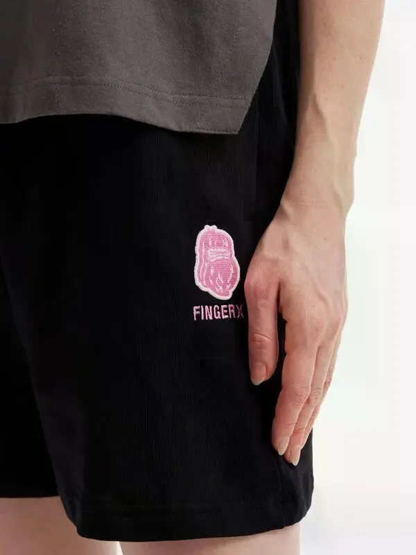 FINGERCROXX Cotton Drawstring Shorts With Patch Pocket - Black