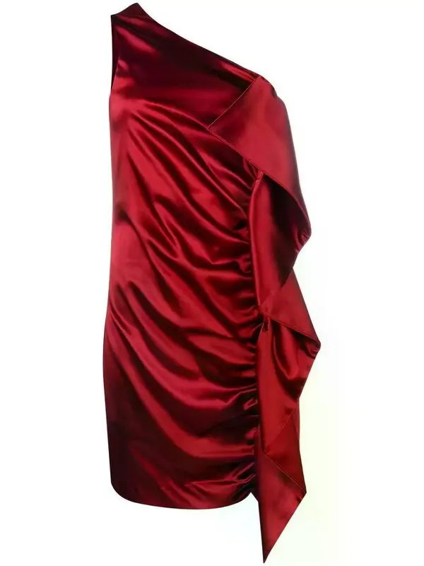 P.a.r.o.s.h One-shoulder Gathered Detail Mini Dress - Red