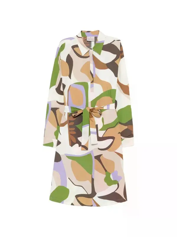 Marella Geometric Print Tie-waist Midi Shirt Dress - Neutrals