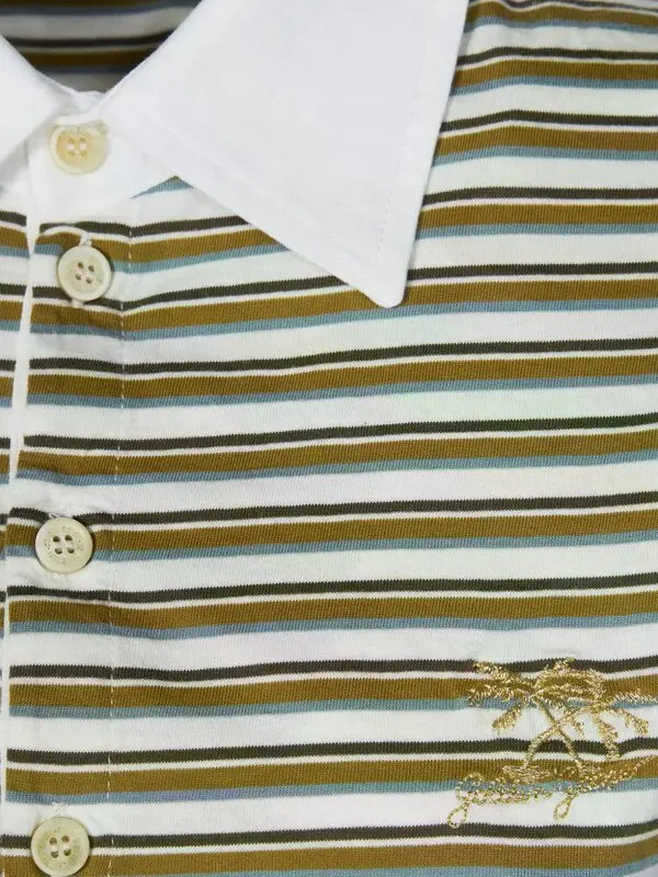 GOLDEN GOOSE Striped Cotton Jersey Polo Top - Neutrals