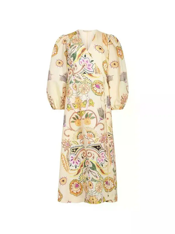 MARIE OLIVER Everette Puff-sleeve Floral Print Midi Dress - Neutrals