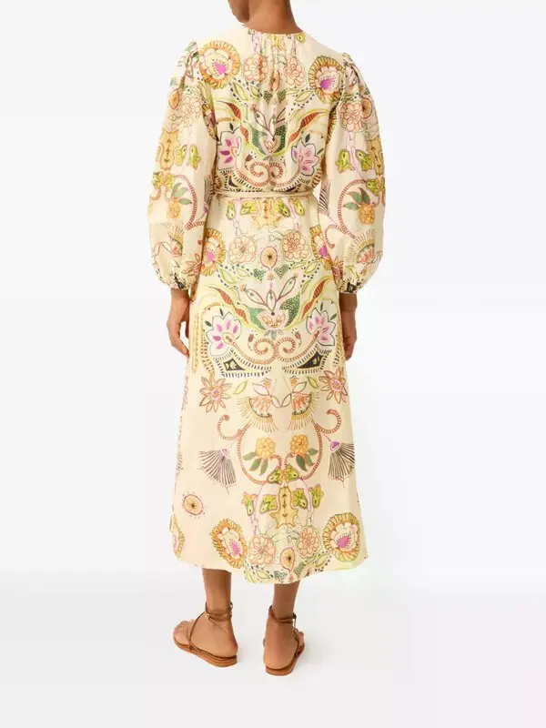 MARIE OLIVER Everette Puff-sleeve Floral Print Midi Dress