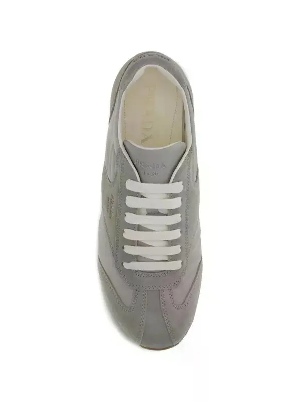 Prada Suede Panelled Lace-up Sneakers - Grey