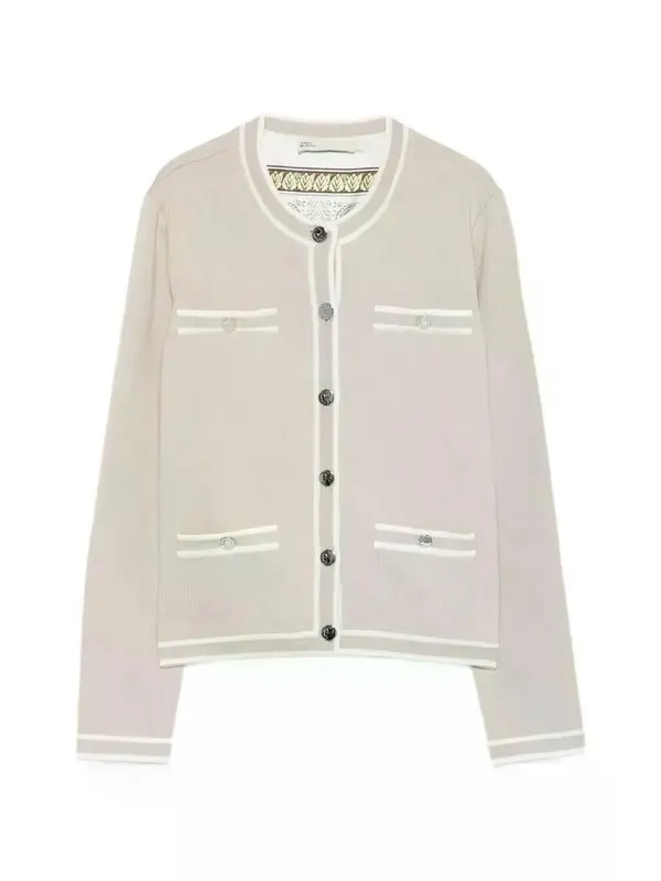 Tory Burch Buttoned Cardigan With Trim Detail - Grey