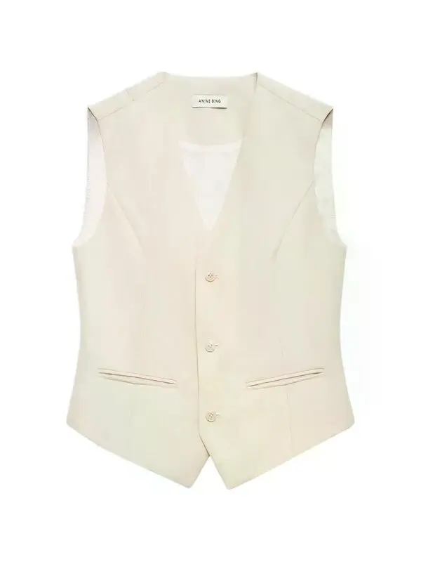 ANINE BING Mario Button V-neck Waistcoat - Neutrals