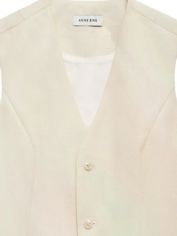 ANINE BING Mario Button V-neck Waistcoat - Neutrals