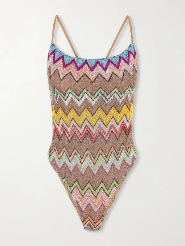 Missoni Striped Metallic Crochet-knit One-piece Swimsuit - Multi