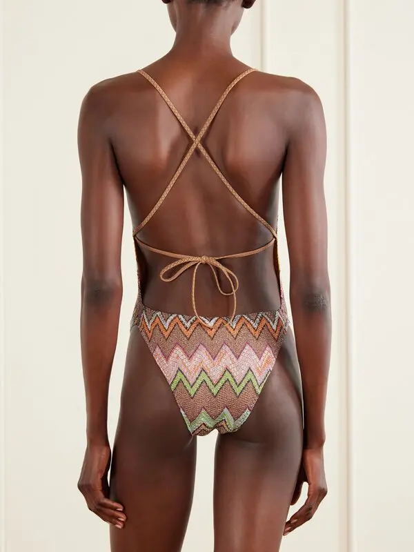 Missoni Striped Metallic Crochet-knit One-piece Swimsuit