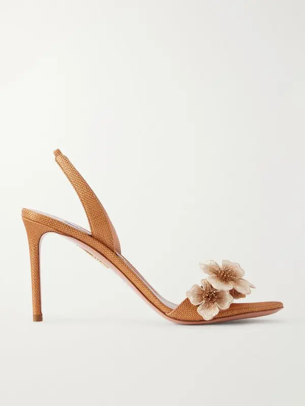 AQUAZZURA Passionflower 85 Embellished Raffia Slingback Sandals - Brown