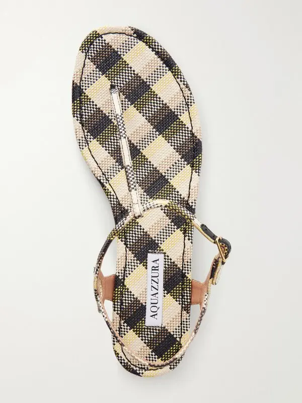 AQUAZZURA Checked Raffia Slingback Sandals - Yellow