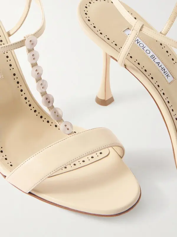 Manolo Blahnik Imbosan' 90 Button Detail Leather Sandals