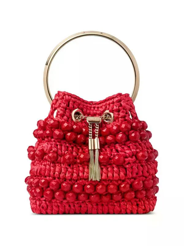 JIMMY CHOO Bon Bon Beaded Bucket Bag - Red