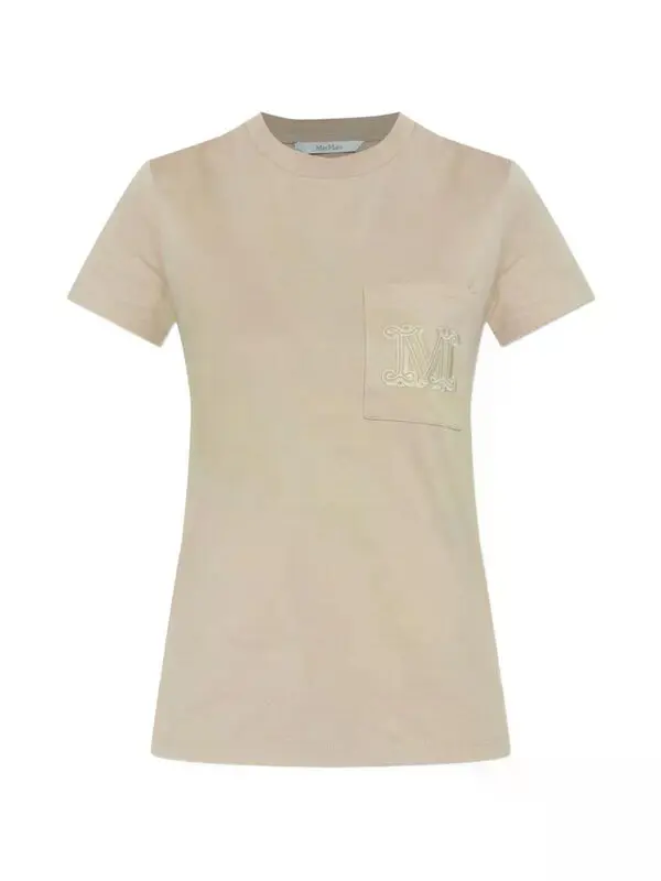 Max Mara Logo Embroidered Pocket T-shirt - Neutrals