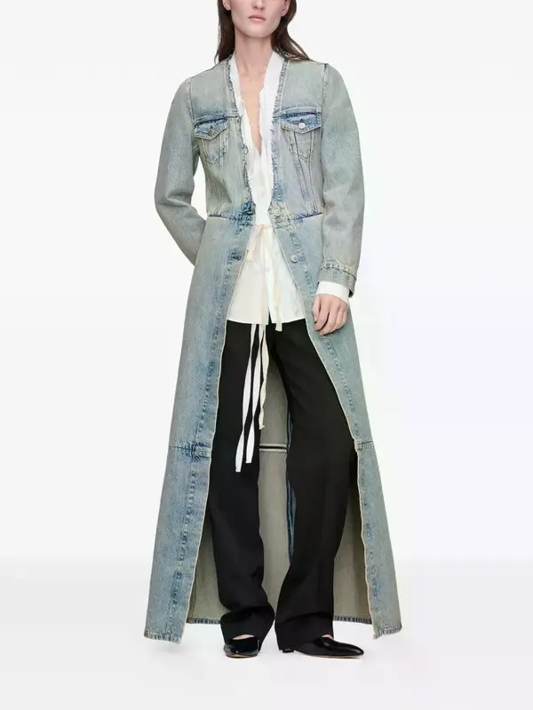 MAISON MARGIELA Maxi Length Denim Coat With Patchwork And Tie Detail