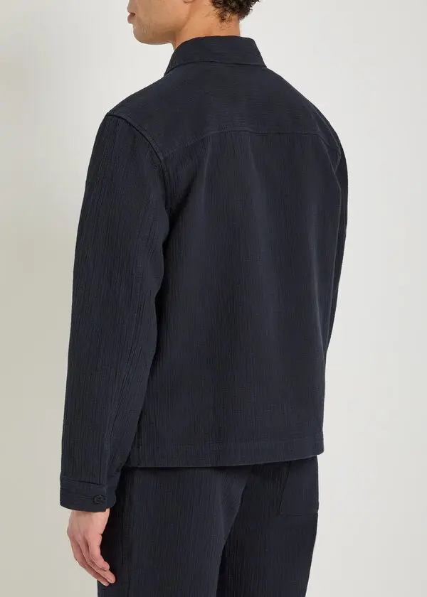 WAX LONDON Eldon Crinkled Cotton And Linen-blend Jacket - Navy
