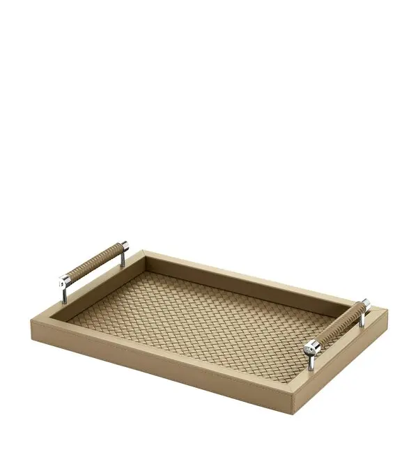 RIVIERE Leather Woven Diana Tray - Neutral