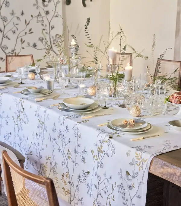 ALEXANDRE TURPAULT Linen Botanical Tablecloth - White