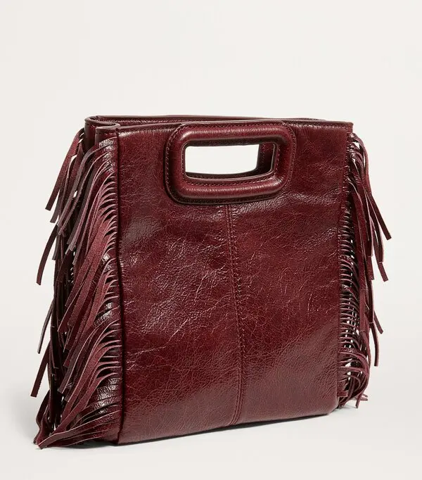 Maje Cracked Leather Fringed M Bag With Top Handle And Detachable Strap - Red