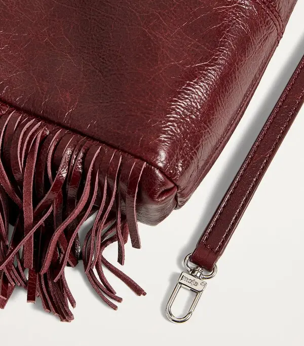 Maje Cracked Leather Fringed M Bag With Top Handle And Detachable Strap - Red