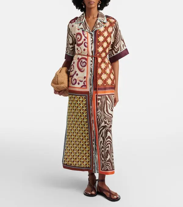 ALEMAIS Wilson Printed Linen And Silk Shirt Dress