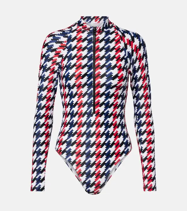 Perfect Moment Houndstooth Zip-up One-piece Swimsuit - Multicoloured