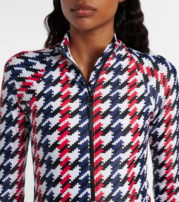 Perfect Moment Houndstooth Zip-up One-piece Swimsuit
