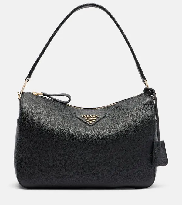 Prada Medium Leather Shoulder Bag - Black