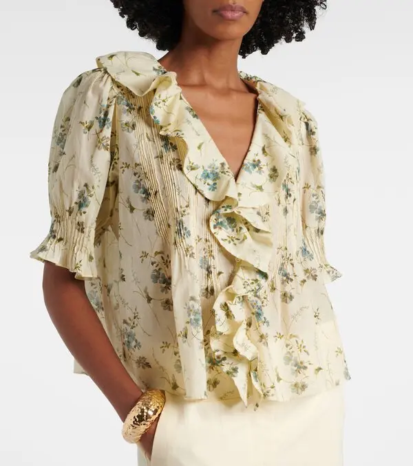 DÔEN Henri Floral Cotton Voile Top - Yellow