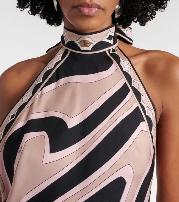 Emilio Pucci Labirinto Halterneck Silk Twill Midi Dress - Pink