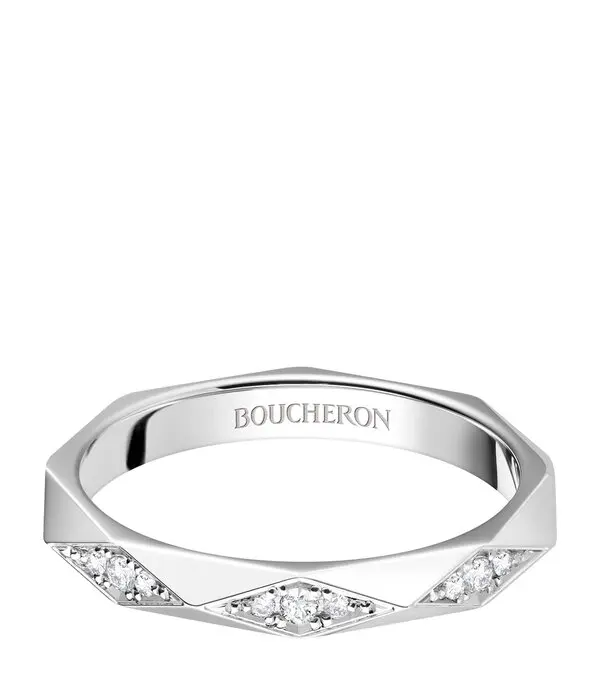 Boucheron Platinum And Diamond Facette Wedding Band - Silver