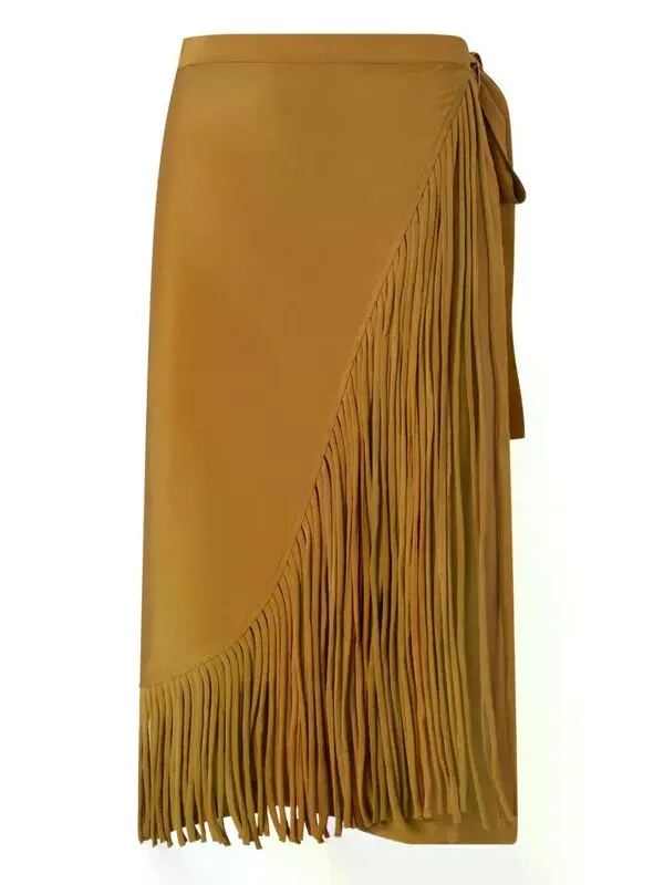 Pinko Calf-length Wrap Skirt With Fringing - Brown