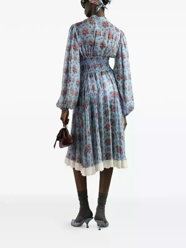 Dolce & Gabbana Floral-print Shirred Midi Dress - Blue