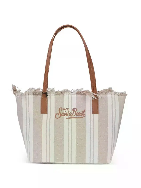 MC2 SAINT BARTH Striped Fringed Bag - Neutrals