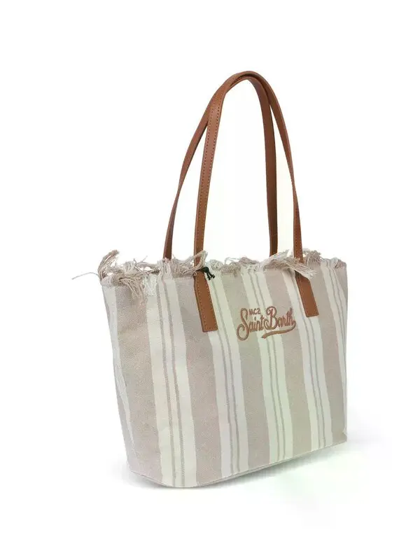 MC2 SAINT BARTH Striped Fringed Tote Bag - Neutrals