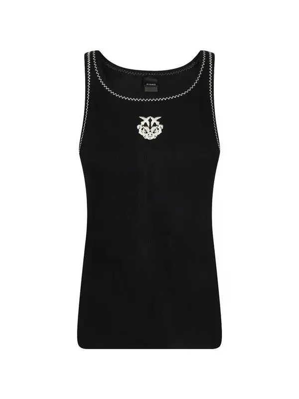 Pinko Logo Detail Ribbed Tank Top - Black