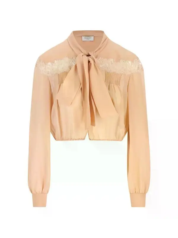 Saint Laurent Lavallière Lace-detail Blouse - Neutrals
